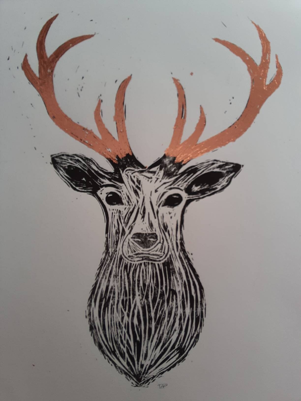 A4 linocut print Stag with rose gold antlers. 10% of all | Etsy