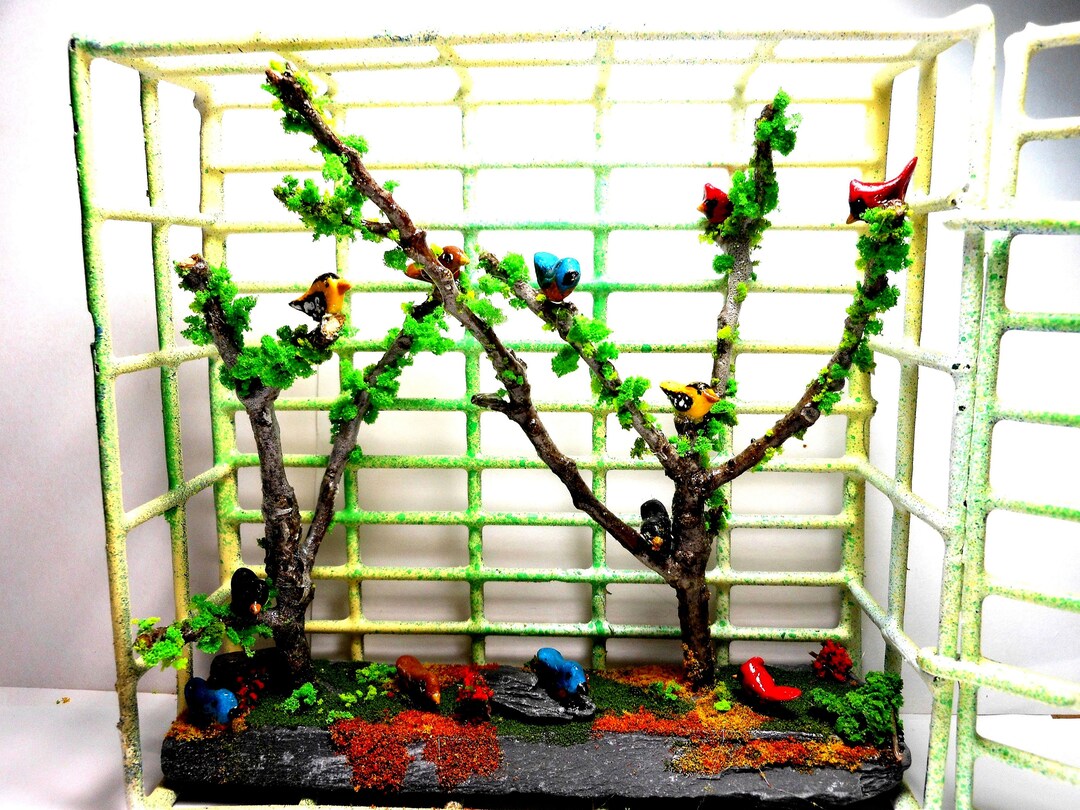Bird Aviary-miniature Birds Aviary-ooak-cardinals/bluebirds/goldfinches ...