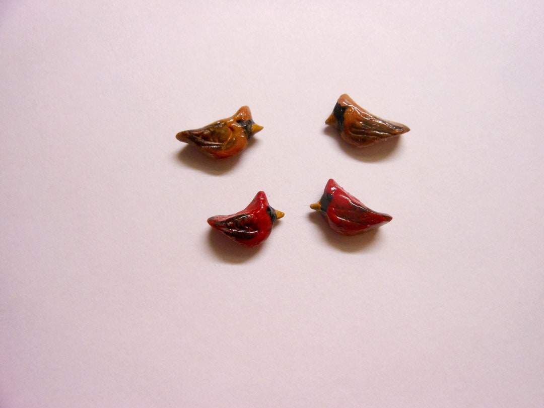 Cardinals-ooak- 1/2" Birds-set of 1 Male and 1 Female Cardinals-polymer ...