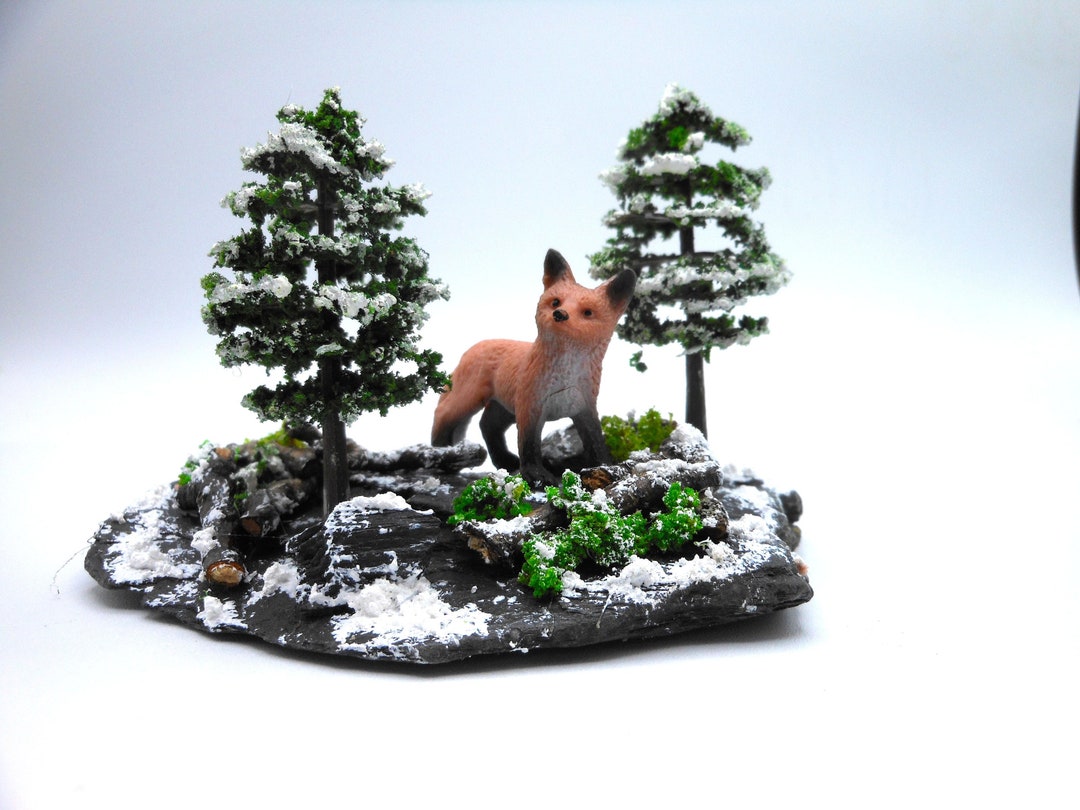 Fox in Winter-ooak-fox on Slate-fox Diorama- 4 1/2" Long by 3" Wide by ...