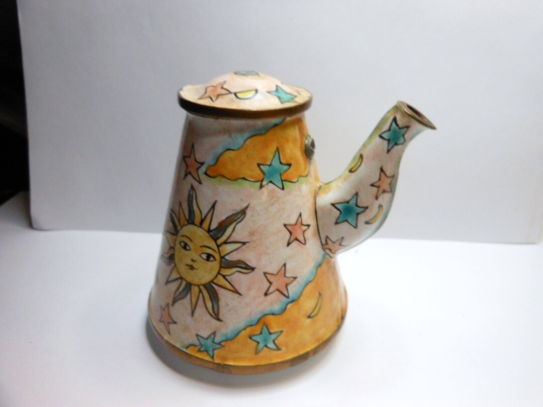 Miniature Metal Whimsical Painted Pot-enameled Copper Pot -brightly ...