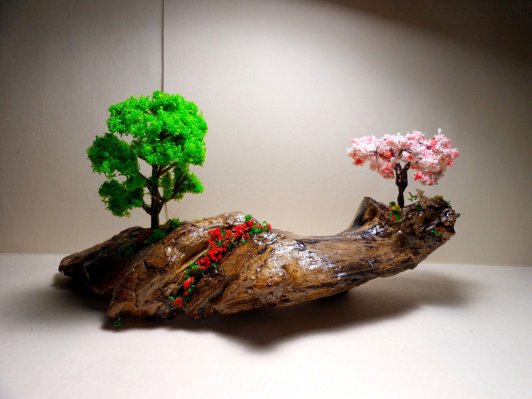 Fairy Trees-ooak-miniature Bayan Tree and Pink Flowering Tree on Unique ...