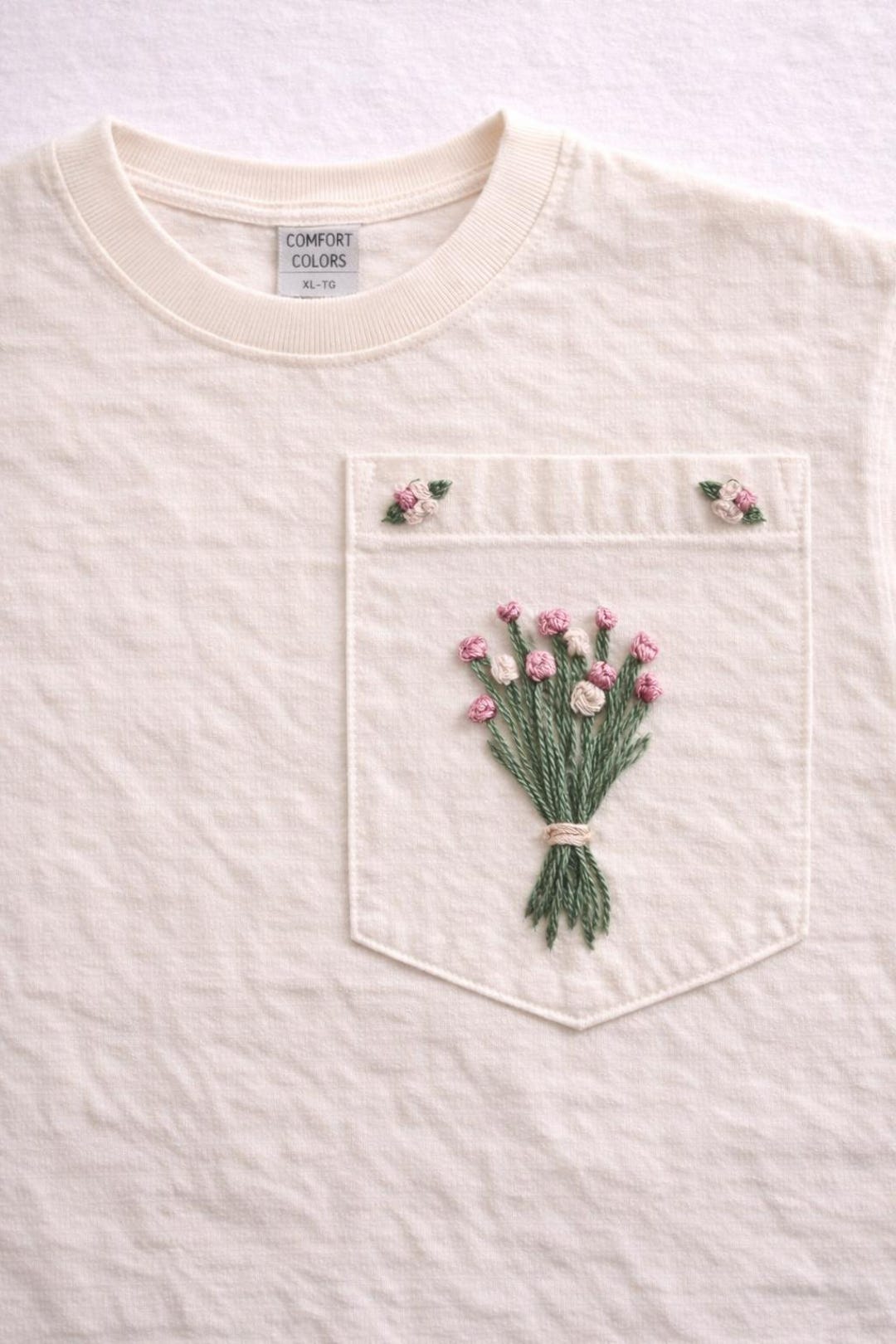 Hand Embroidered Floral Pocket Tee | Custom Flower Shirt | Minimalist ...