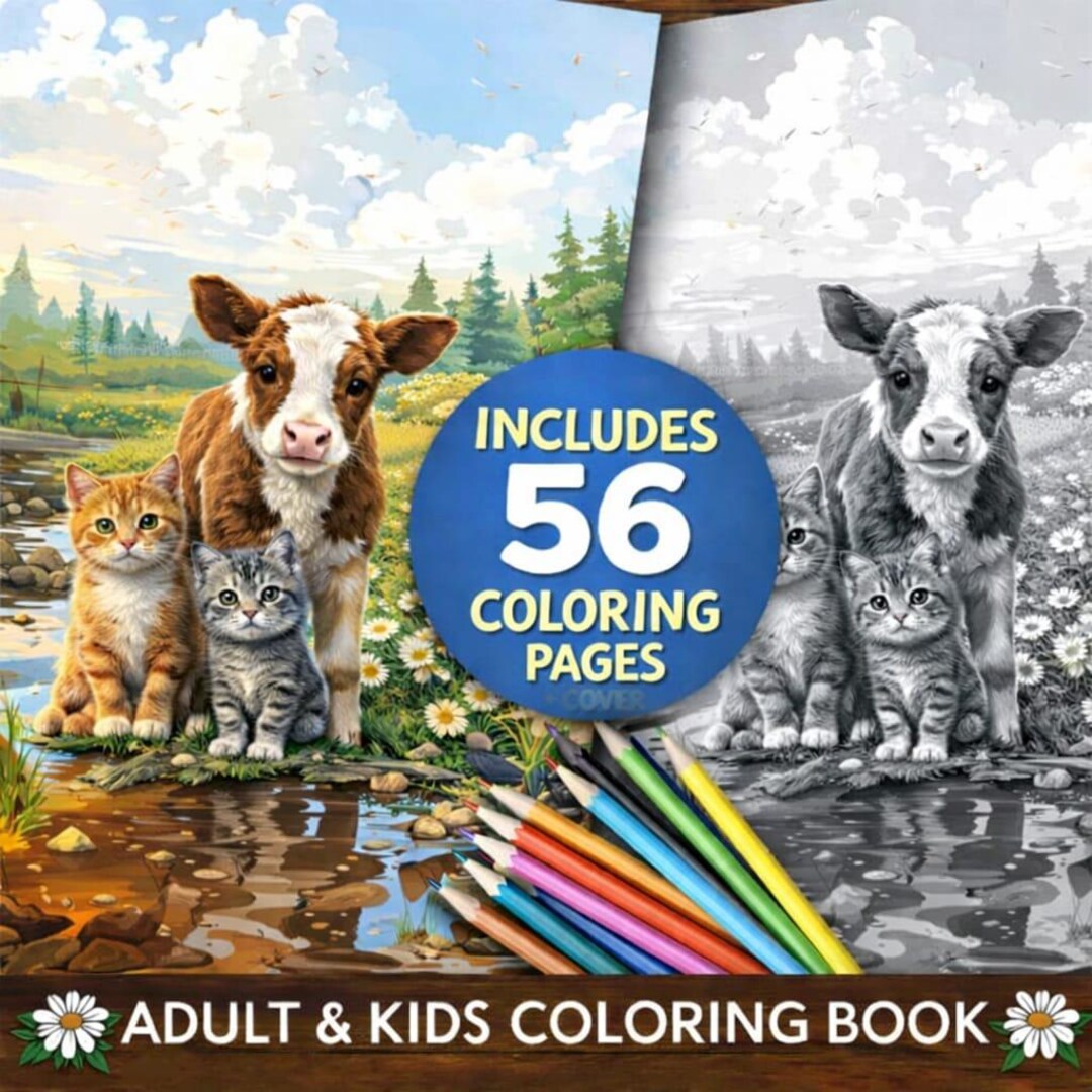 Spring Farm Coloring Book | 56 Pages | Animals | Flowers Digital ...