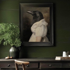 Madame Raven Portrait Altered Art Print, Black Crow Maximalist Painting ...