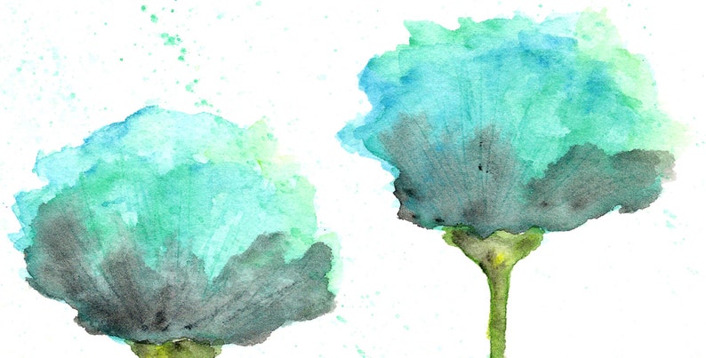 Flower Art Flower Print Blue Mint Green Flower Watercolor - Etsy