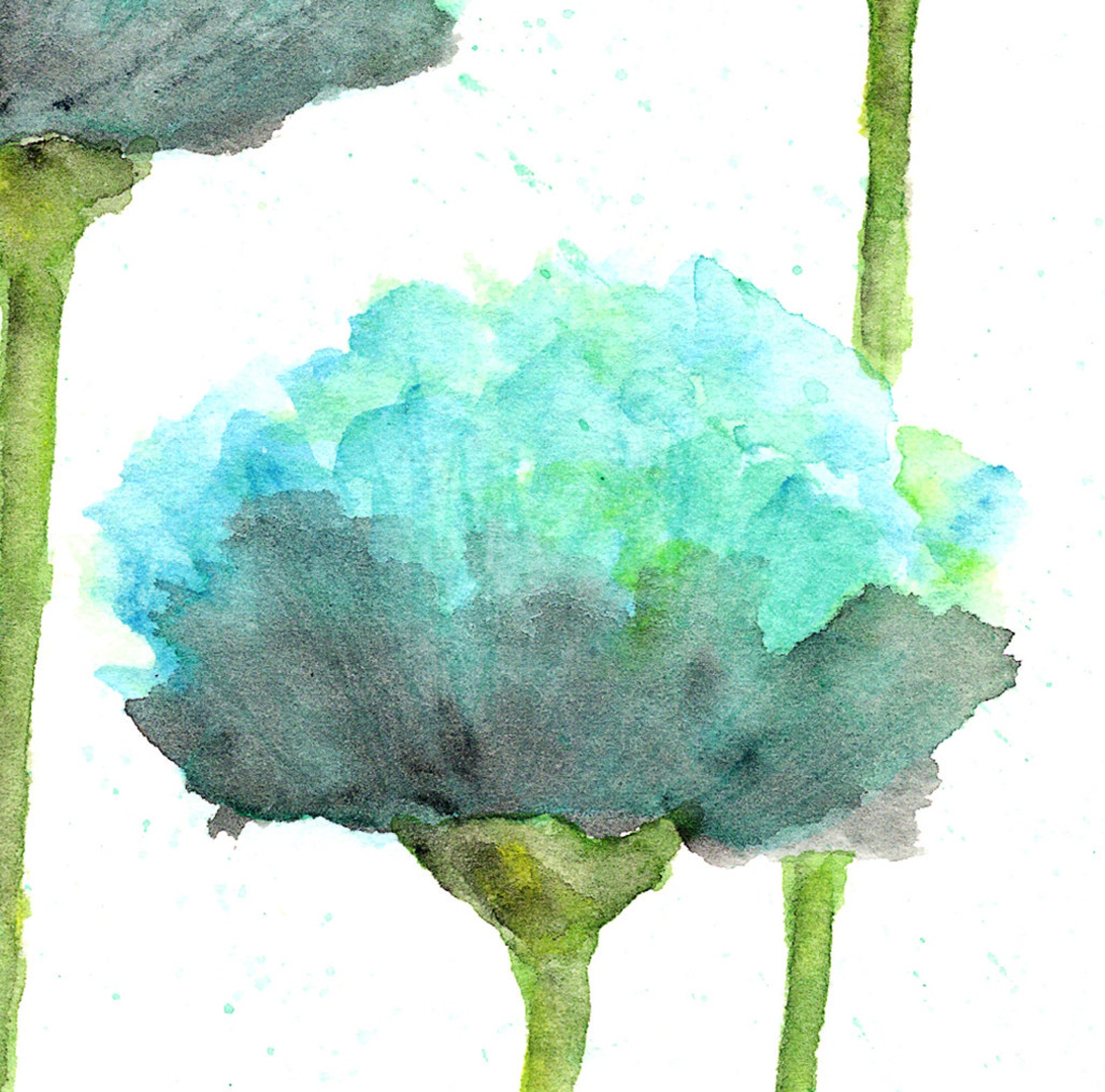 Flower Art Flower Print Blue Mint Green Flower Watercolor - Etsy