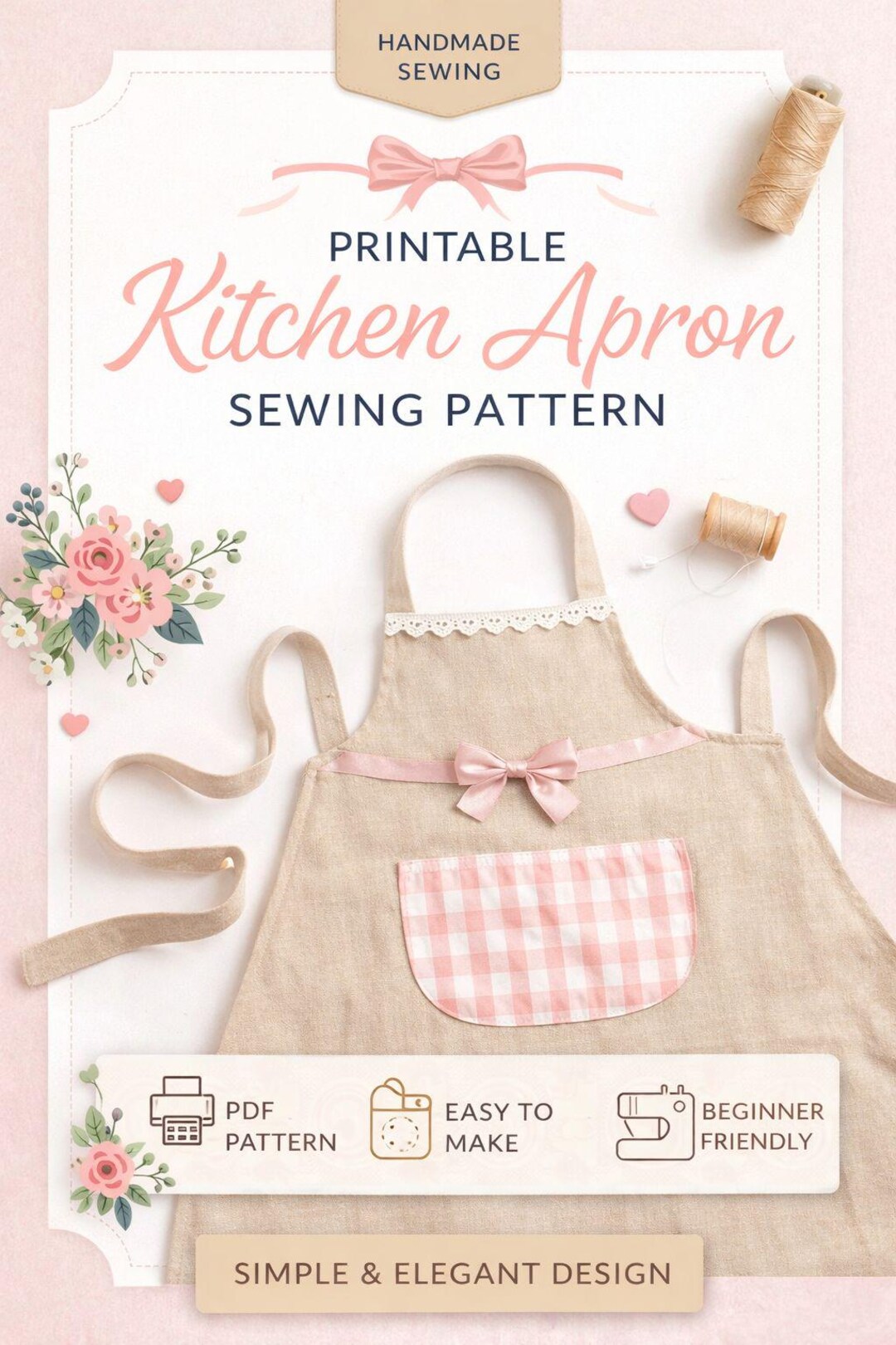 Printable Kitchen Apron Sewing Pattern PDF | Beginner Friendly | Easy ...