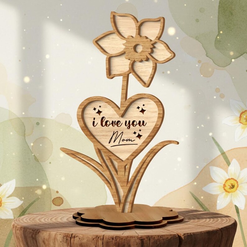 Wooden Flower Stand Laser Cut Bundle, Mother's Day Gift, Rose Laser Cut ...
