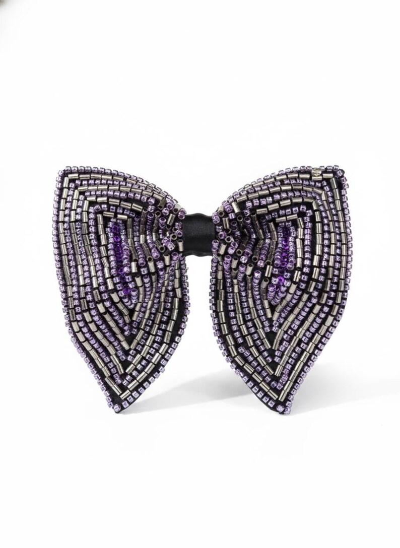 Hand-beaded Silver & Purple Butterfly Bow Tie - Etsy