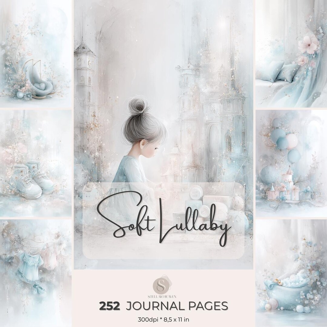 Junk Journal Pages, Soft Lullaby Baby Kit, Pastel Nursery Scrapbook ...