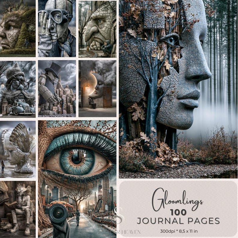 Gloomlings Junk Journal Pages, Gothic Moon Printable Papers, Surreal ...