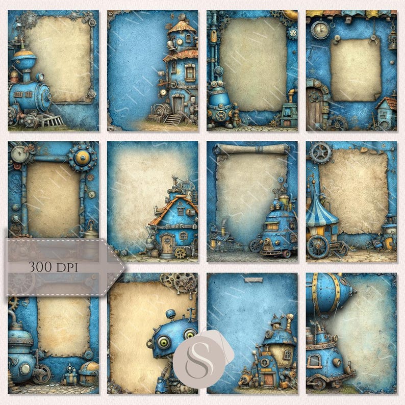 Steampunk Junk Journal Pages, Cityscapes Printable Kit, Whimsical Town ...