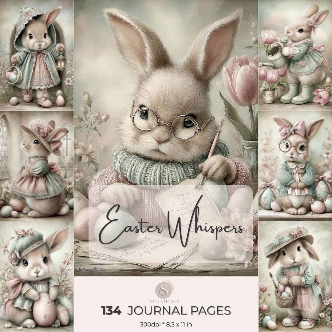 Easter Whispers Bunny Journal Pages, Shabby Chic Faith Printable Kit ...