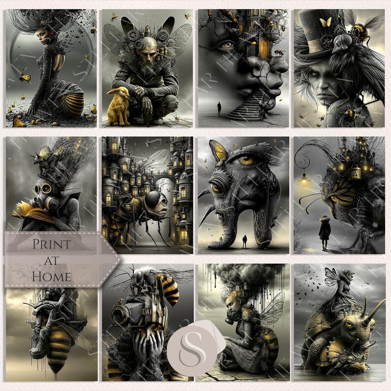 Beehive Junk Journal Pages, Bee Printable Papers, Dark Whimsical Insect ...