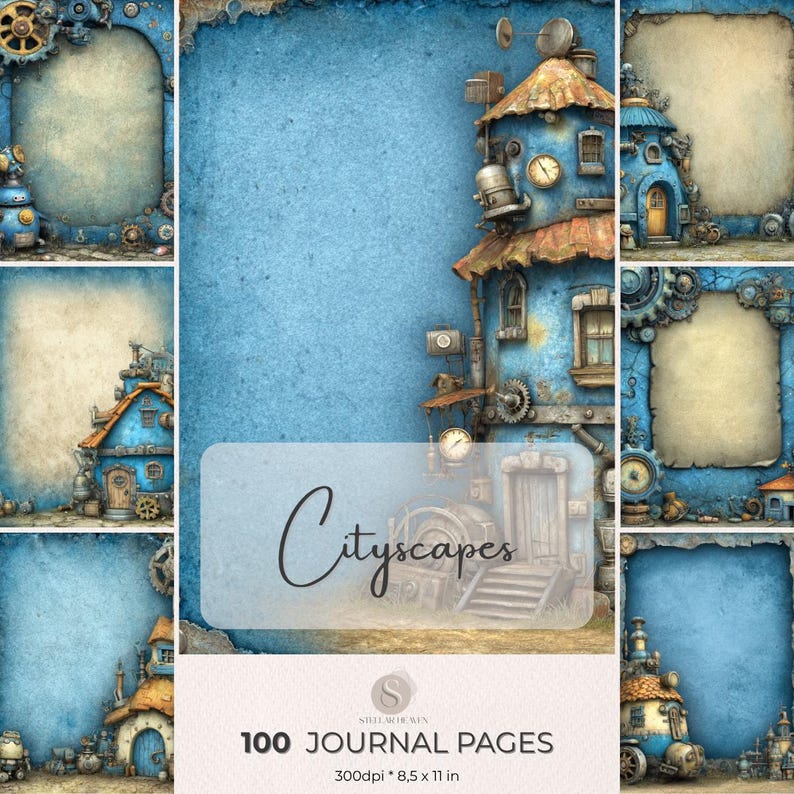 Steampunk Junk Journal Pages, Cityscapes Printable Kit, Whimsical Town ...