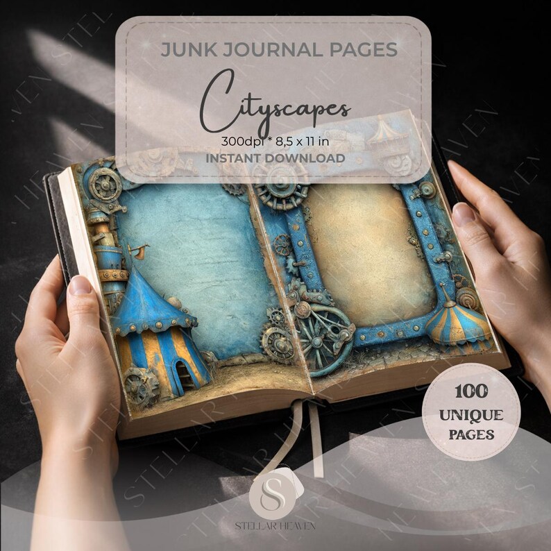 Steampunk Junk Journal Pages, Cityscapes Printable Kit, Whimsical Town ...