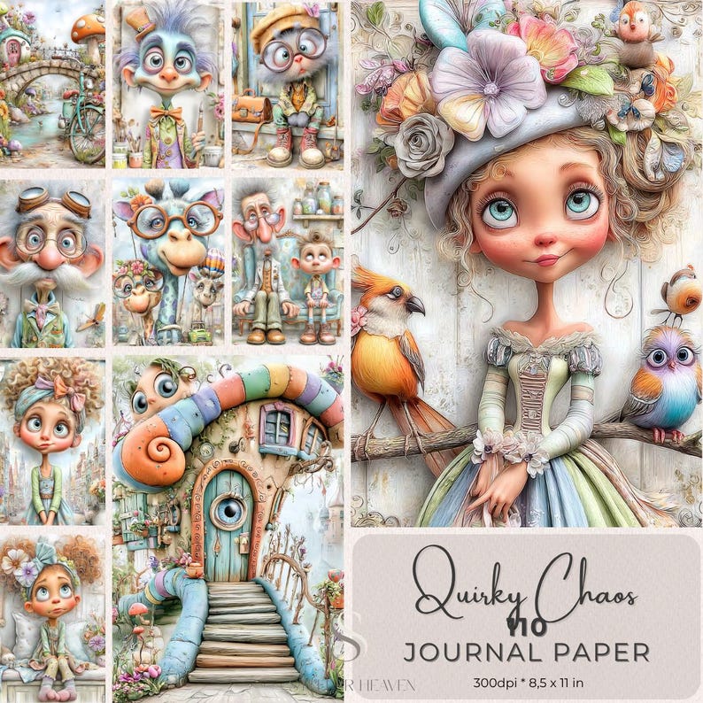 Quirky Chaos Junk Journal Pages, Funny Character Printable Papers ...