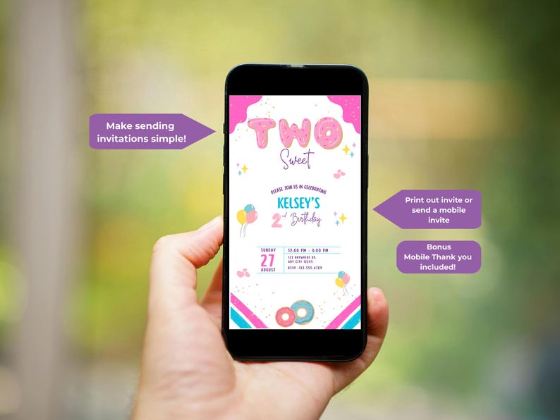 Two Sweet Donut Birthday Invitation, Girl 2nd Birthday (digital ...