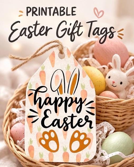 Printable Easter Gift Tags, Happy Easter Basket (instant Download) - Etsy