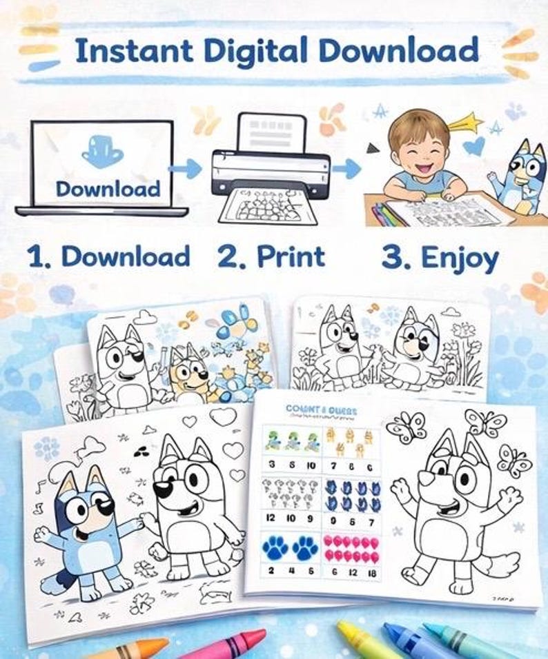 Bluey Coloring Book, Activity Pages, Mazes, Word Search (PDF Download ...