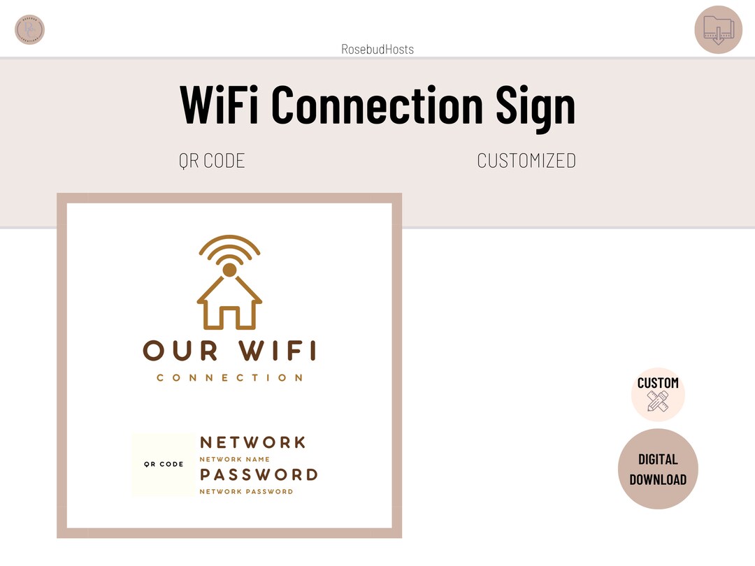 Wifi Connection Sign - Printable Wifi Sign - Custom Wifi QR Code - Wifi ...