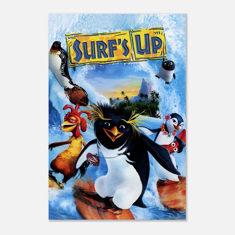 Surf’s up Poster, Cartoon Movie Wall Art, Surfing Animated Print, Beach ...
