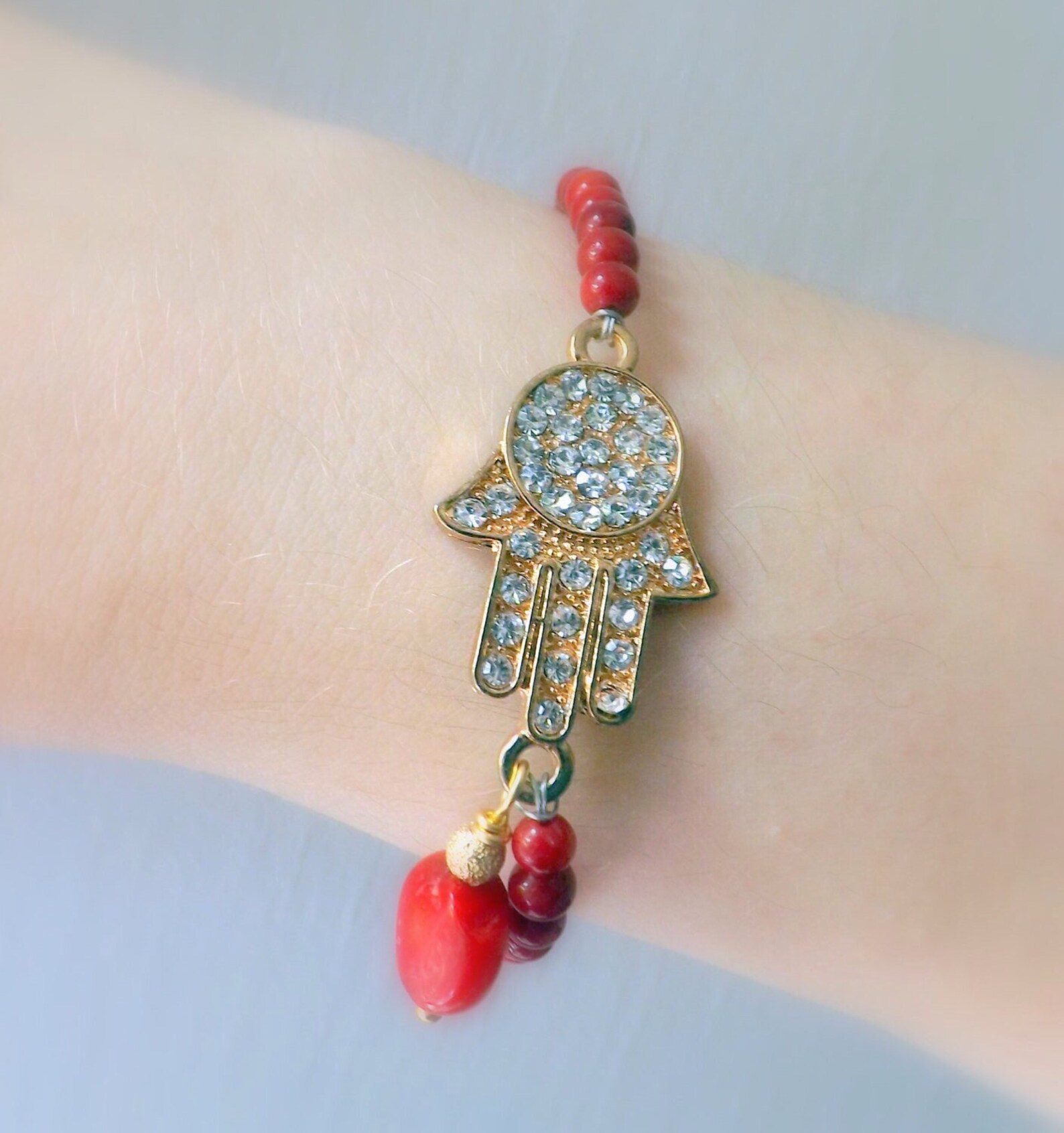Red Coral Bracelet Hamsa Hand Jewelry Coral and Hamsa | Etsy