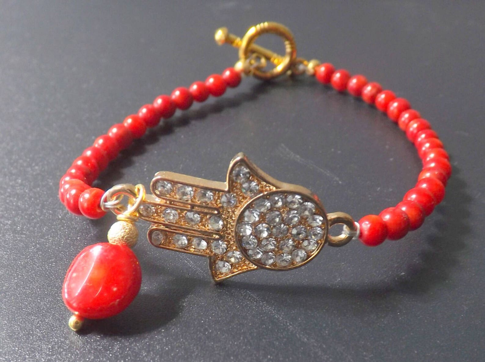 Red Coral Bracelet Hamsa Hand Jewelry Coral and Hamsa | Etsy