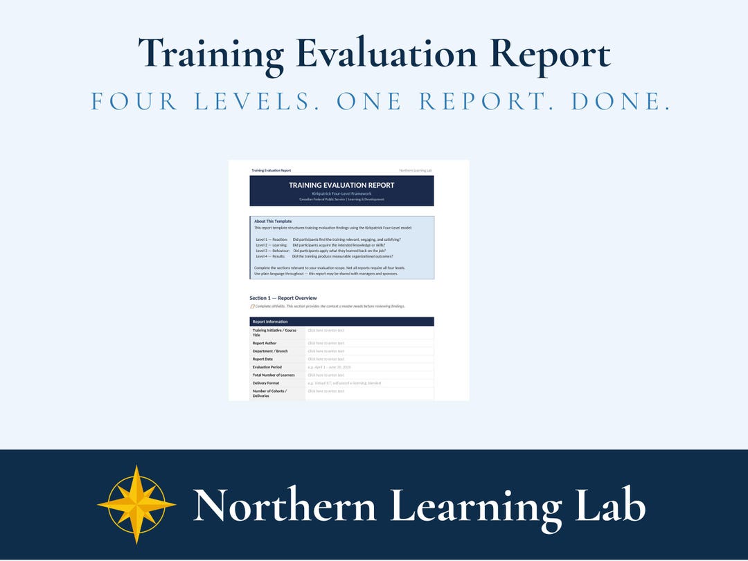 Training Evaluation Report Template | Kirkpatrick 4 Levels | L&D Template | Canadian Federal ...