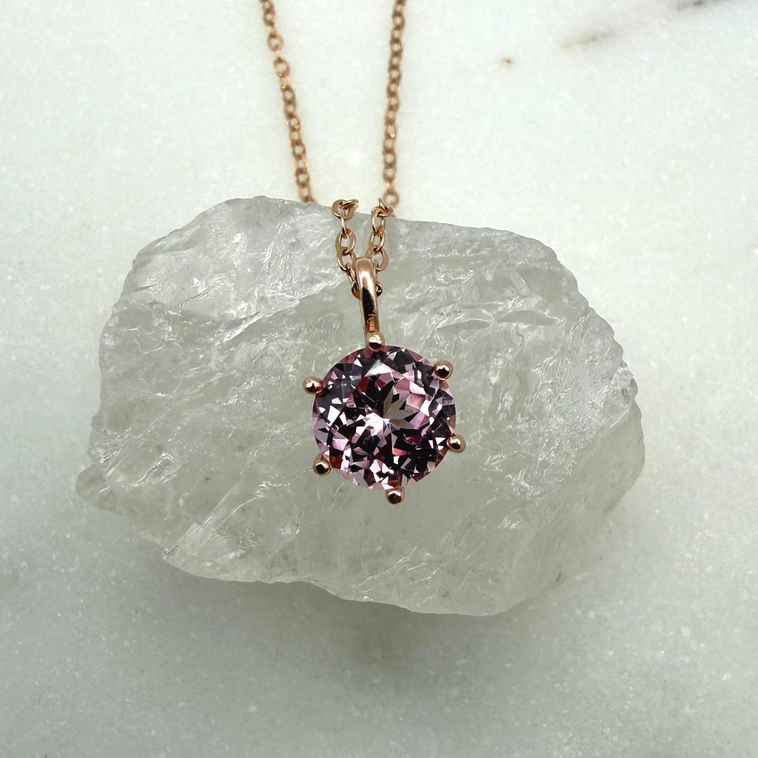Pink Champagne Round Padparadscha Necklace, 2.5CT Lab Sapphire ...