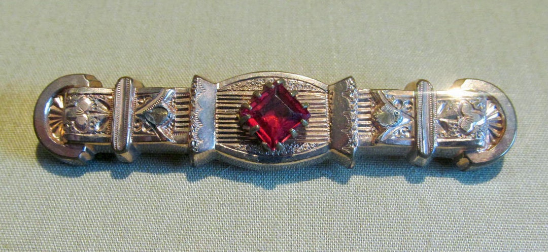 C. Late 1880's Victorian Gold Bar Pin with Red - Etsy Österreich