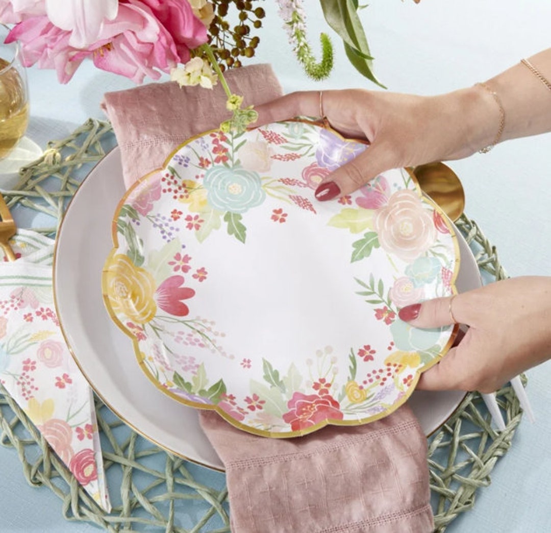 Floral Party Plates , 16 Ct ,9" Garden Flowers Paper Plates , Bridal ...