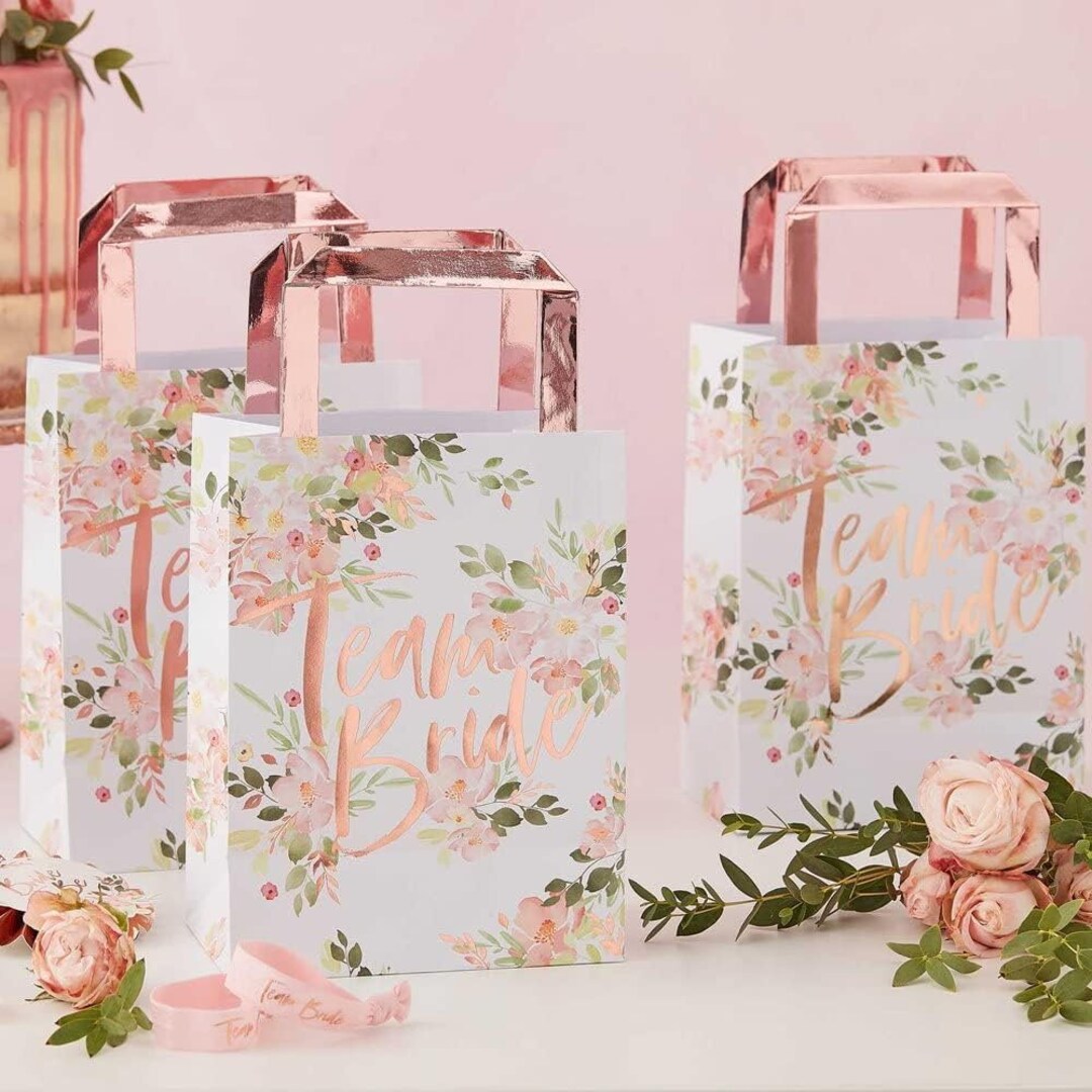 Gold Foiled Team Bride Floral Party Bags - 5 Pack - Floral Hen Party - Etsy