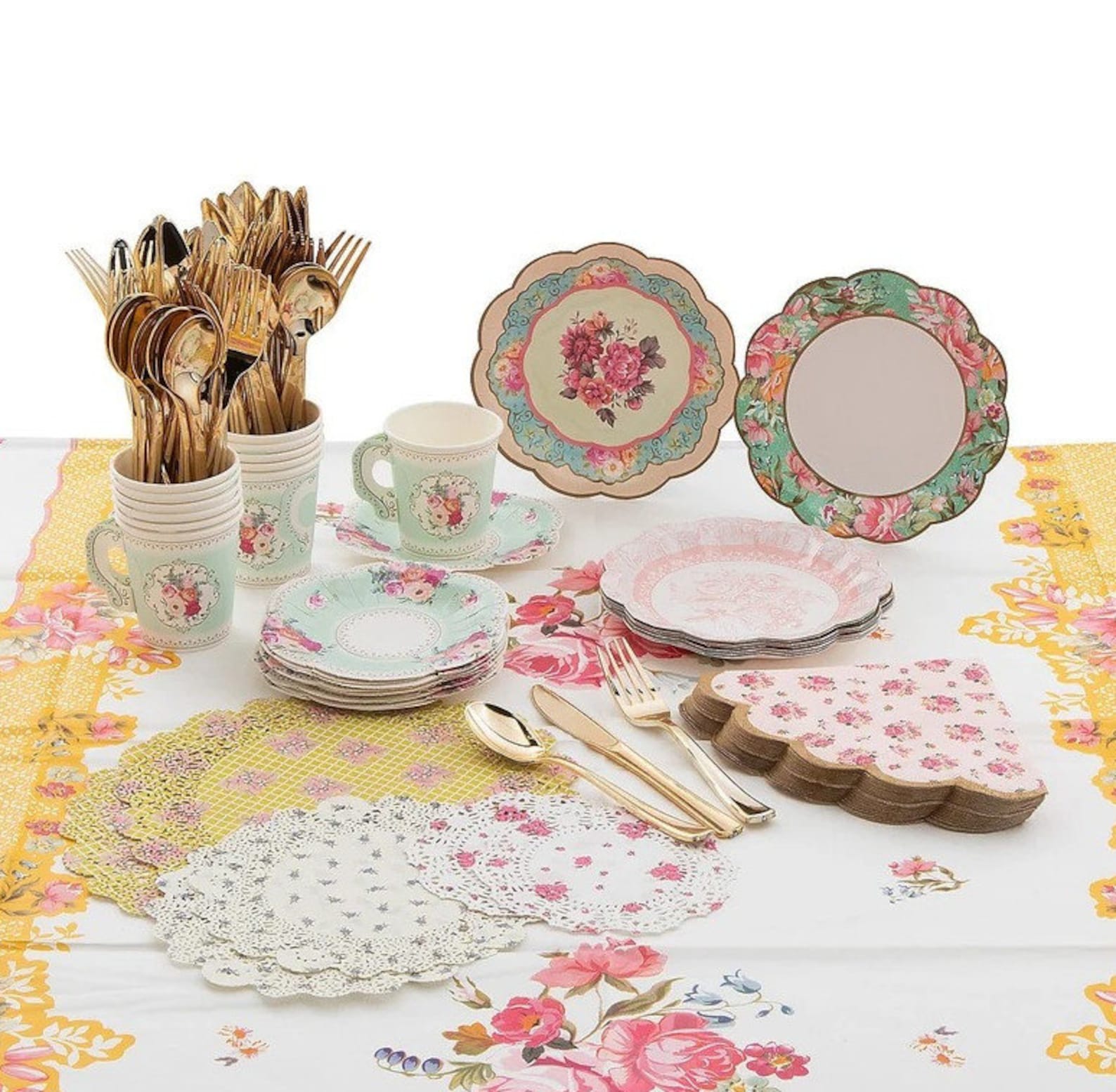 Vintage Floral Tea Party Supplies , Paper Plates, Napkins, Tea Cups ...