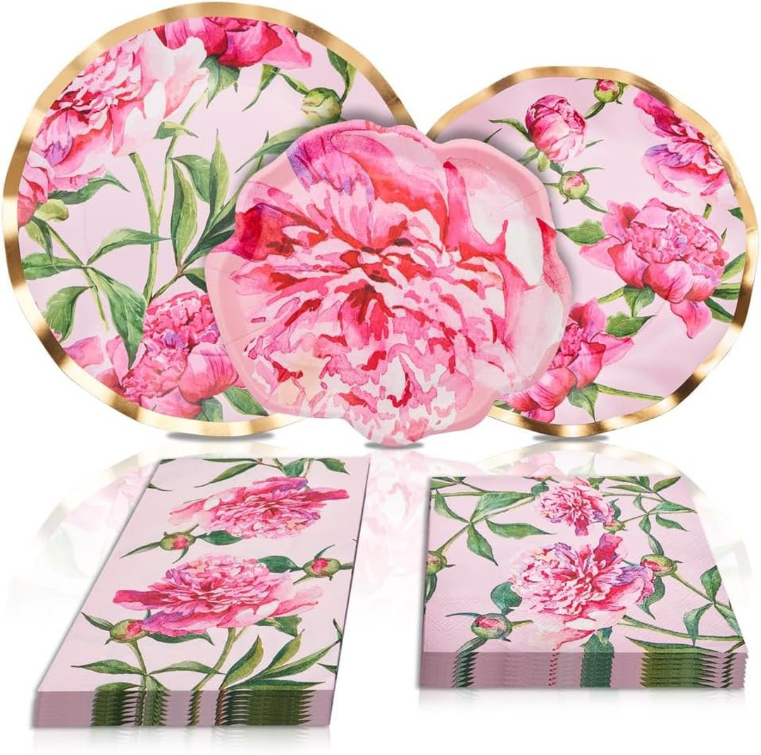 Spring Paper Table Setting, 64 Piece Set, 8 Dinner Plates, 8 Salad ...