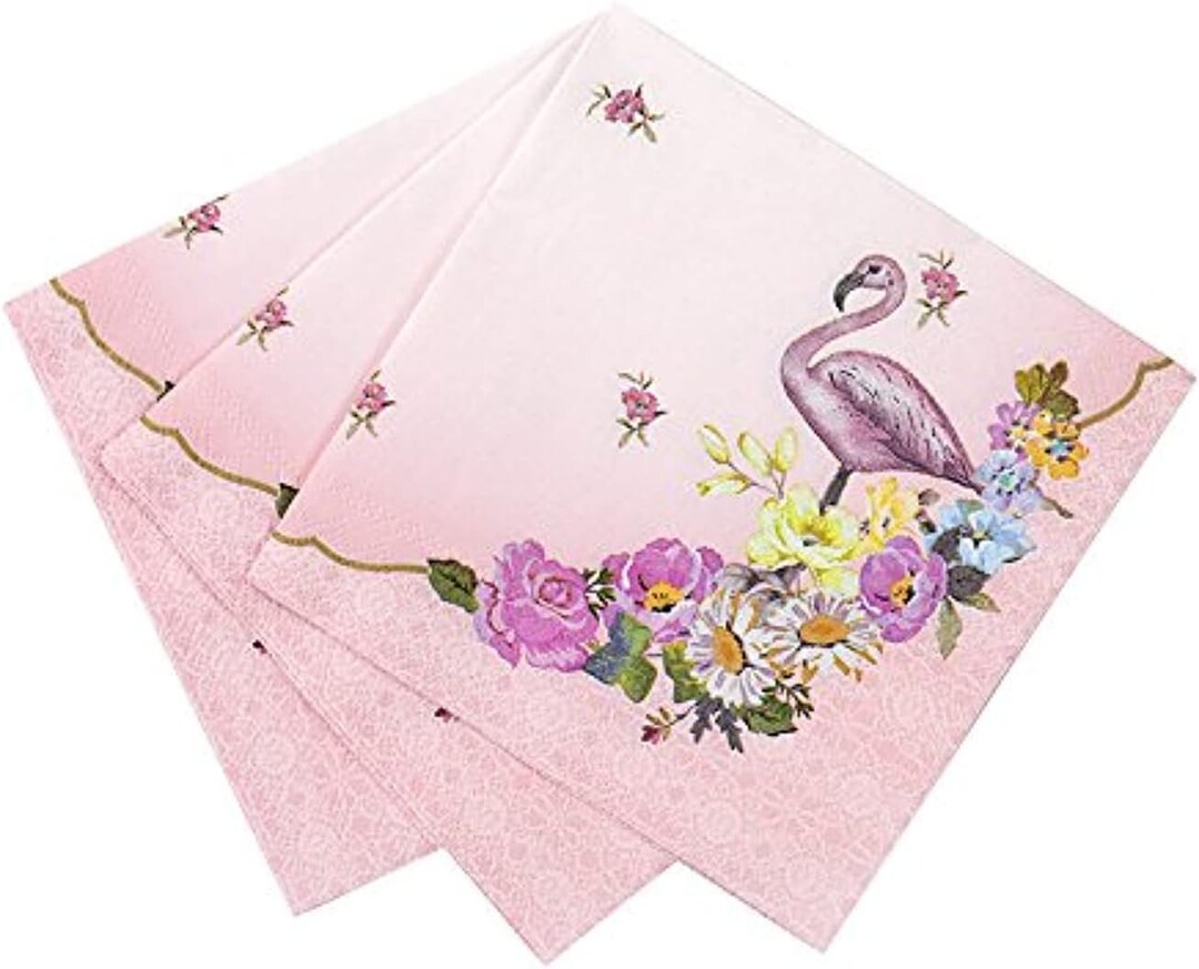 Flamingo 5" Floral Paper Cocktail Napkins for a Birthday or Flamingo ...