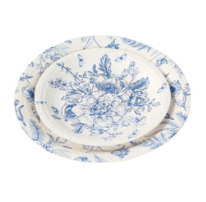 50 Pcs White Blue Vintage Floral Paper Plates With French Toile Pattern ...