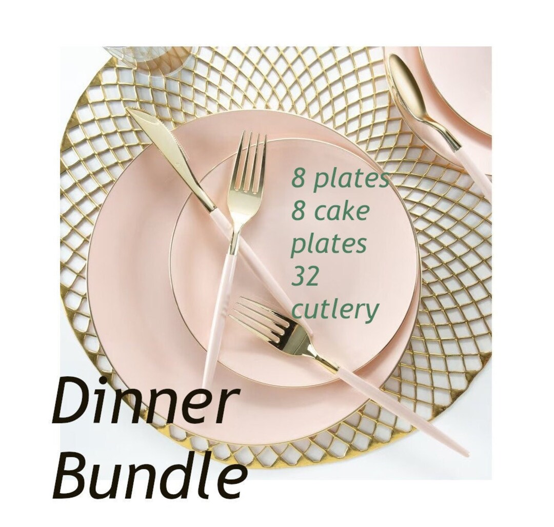 8 Guest Round Blush Dinner Set, 8 Dinner Plates, 8 Appetizer Plates, 32 ...