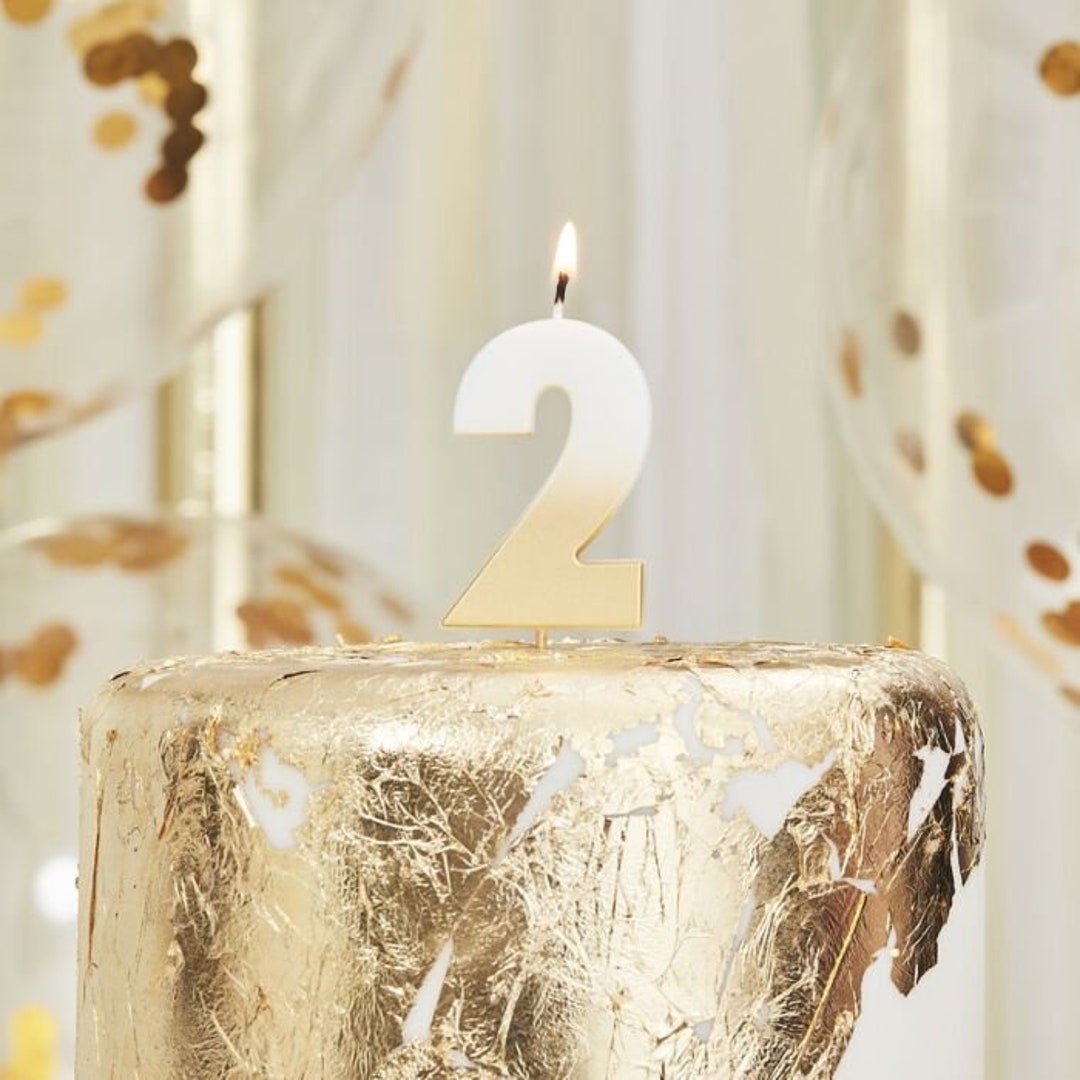 GOLD OMBRE 2 NUMBER Birthday Candle , Cake Topper, Milestone Birthday ...