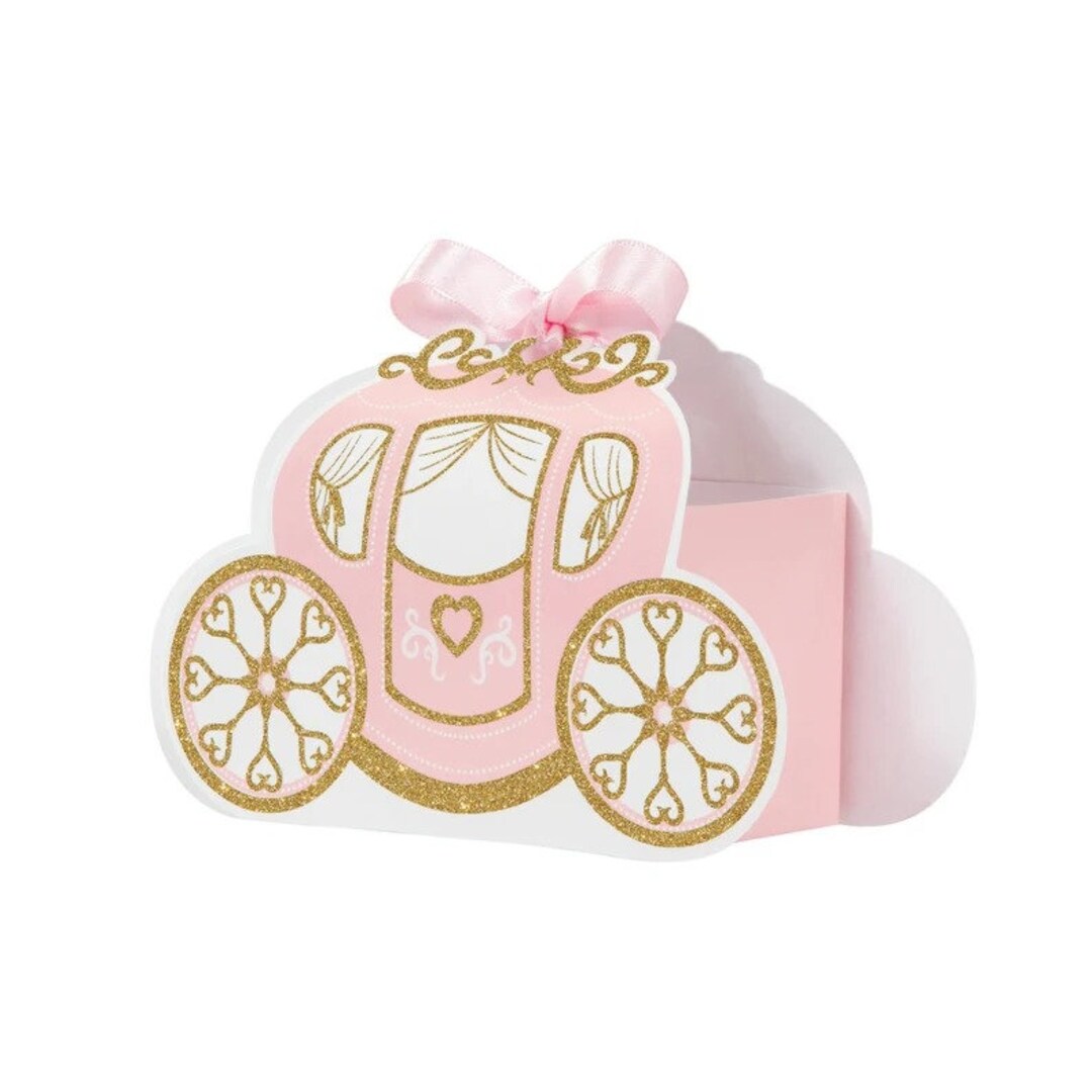 Pink & Gold Princess Carriage Favor Boxes, 8ct, Princess Party , Treat ...