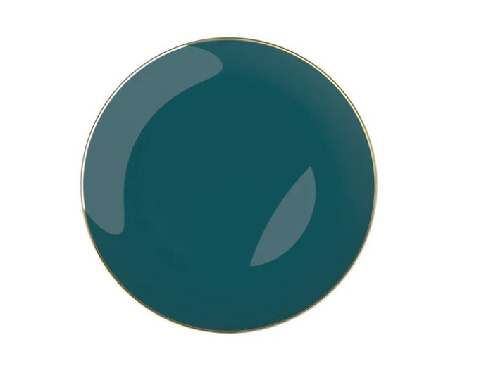 Round Teal Gold Plastic Plates 10 Pack - Etsy