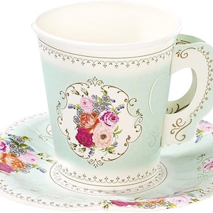 Floral Paper Tea Cups With Handles and Saucers for a Tea Party or ...