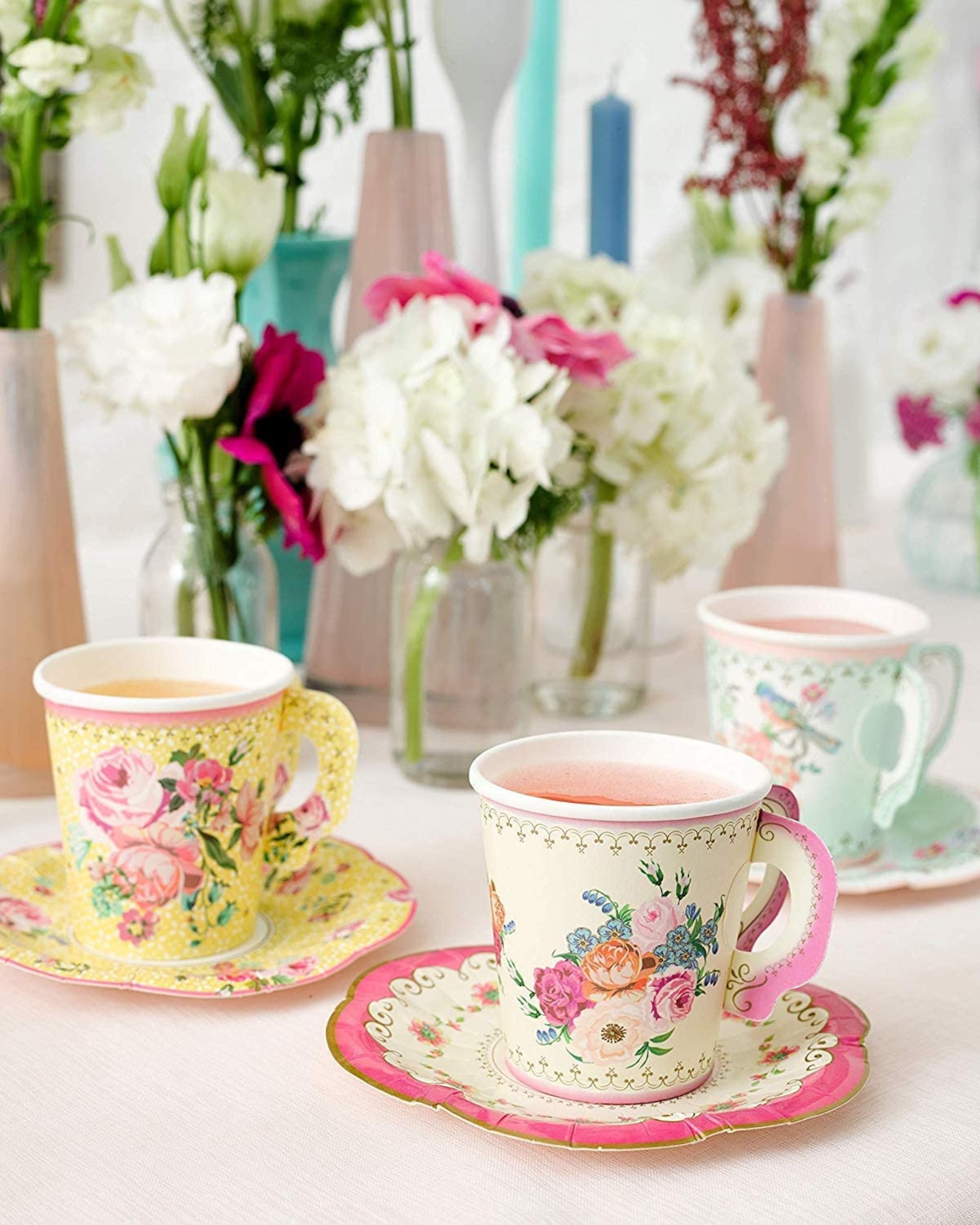 Vintage Floral Tea Party Supplies , Scalloped Paper Plates, Napkins ...