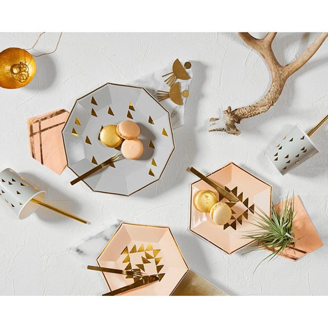 Wander Grey and Gold Triangles Paper Plates , 8 Plates per Pack - Etsy