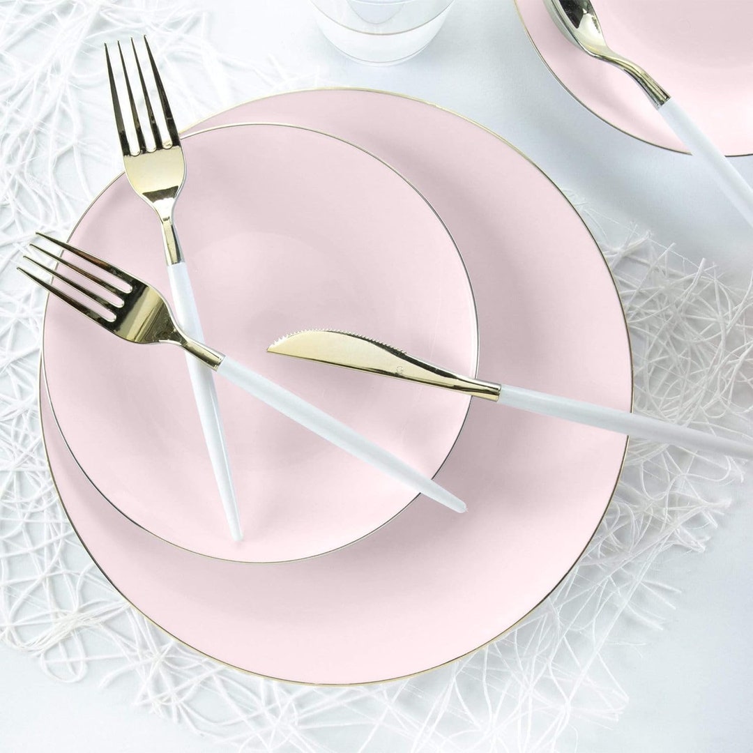 Appetizer Round Blush ,gold Plastic Plates | 10 Pack PLATE SIZE 7.25 ...