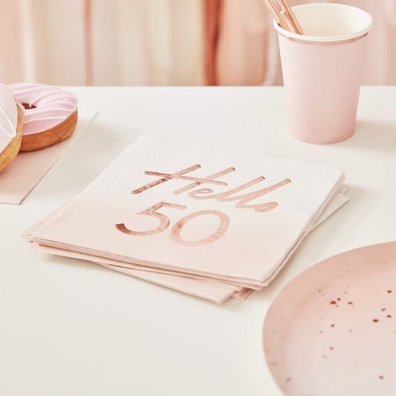 HELLO 50th BIRTHDAY PARTY Napkins, Rose gold by Lemon Zest | Catch My Party