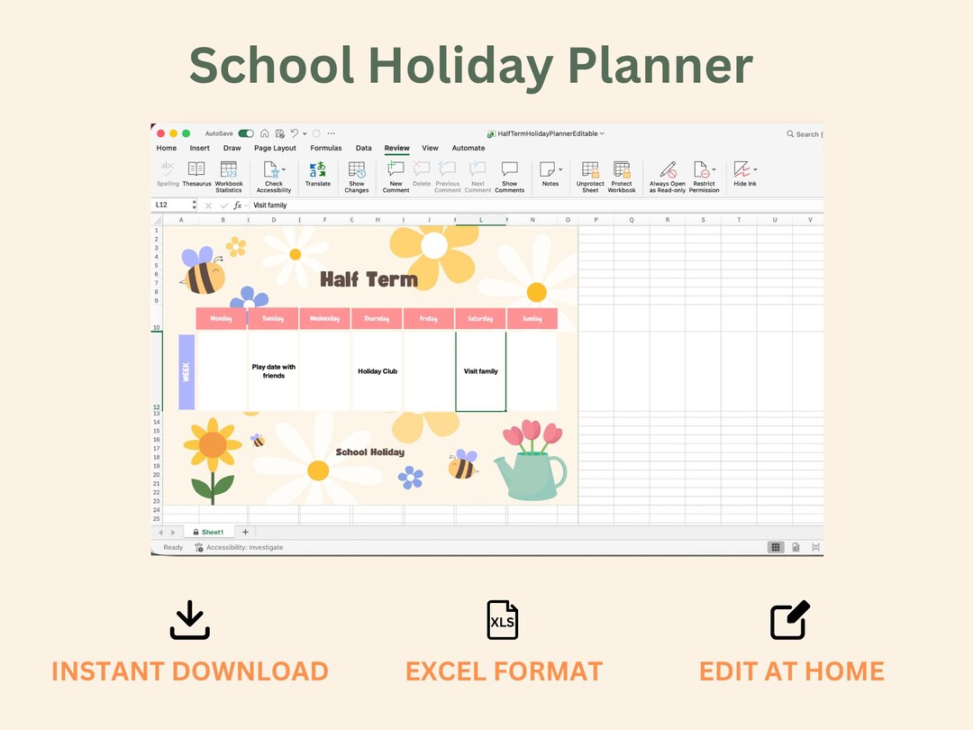 Editable Half Term Holiday Planner for Kids, Pastel Spring Design ...