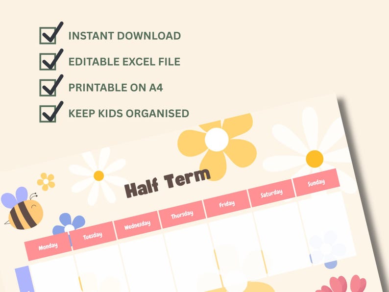 Editable Half Term Holiday Planner for Kids, Pastel Spring Design ...
