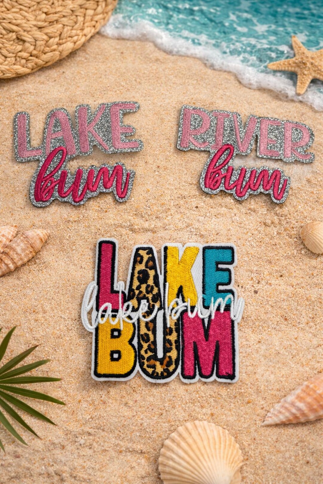 Embroidered Lake Bum Patch | Leopard Print, Glitter Accents, Iron-on ...